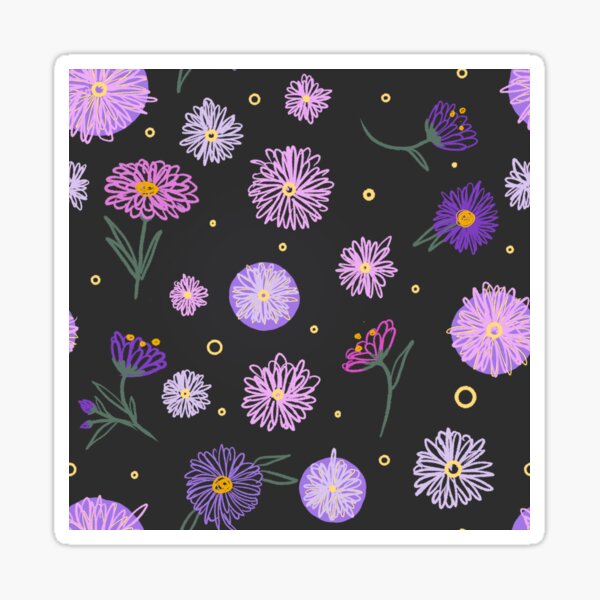 "Asters in Dark Grey - Floral Series" Sticker by laracxxx | Redbubble