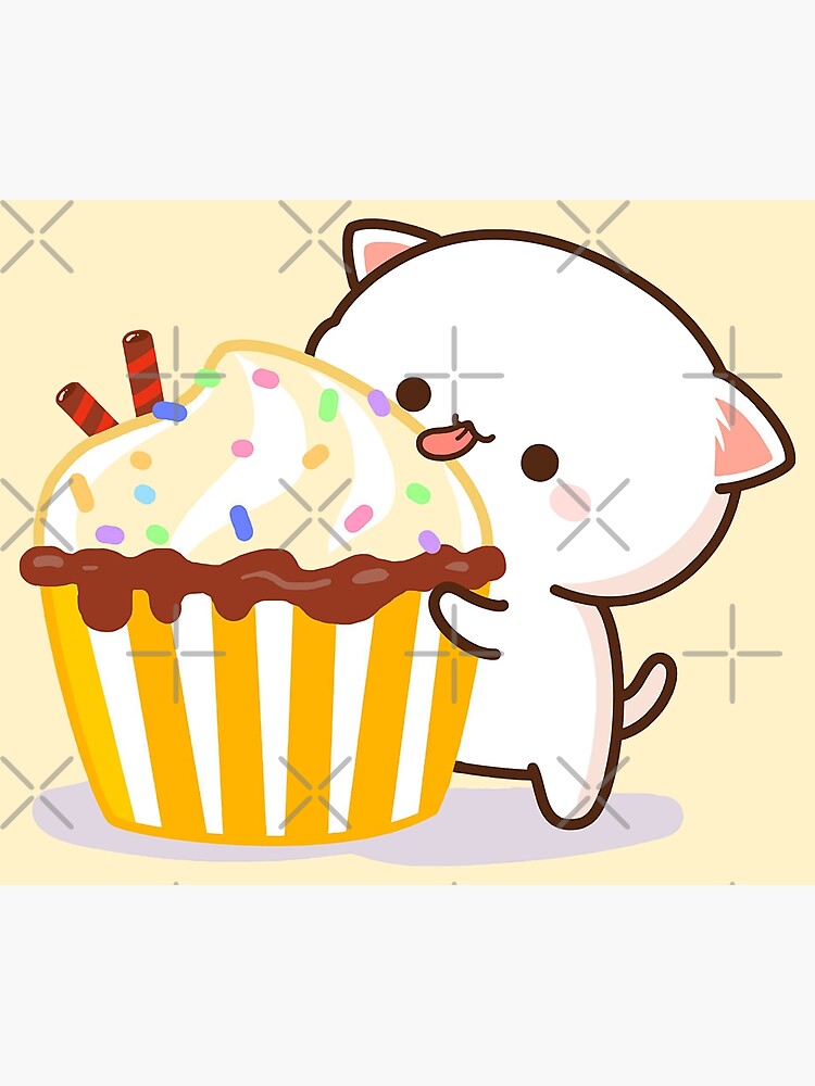 "Mochi Mochi Peach Cat - Peach Eating Ice Cream" Photographic Print by ...