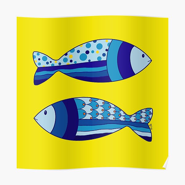 "Two Blue Fish with colorful dots " Poster by jasminapp | Redbubble