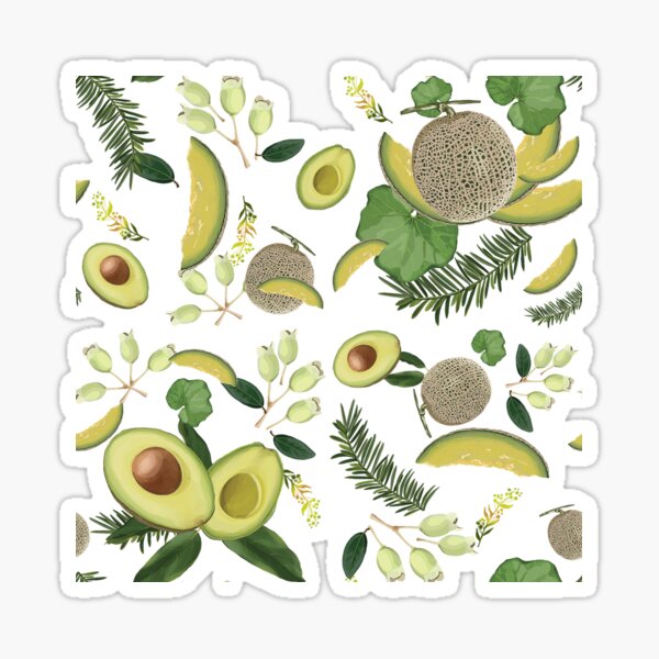 "Watercolor Tropical Fruits Pattern Avocado and Watermelon " Sticker by ...