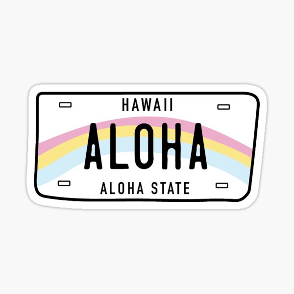"Aloha License Plate " Sticker for Sale by whitewavess | Redbubble