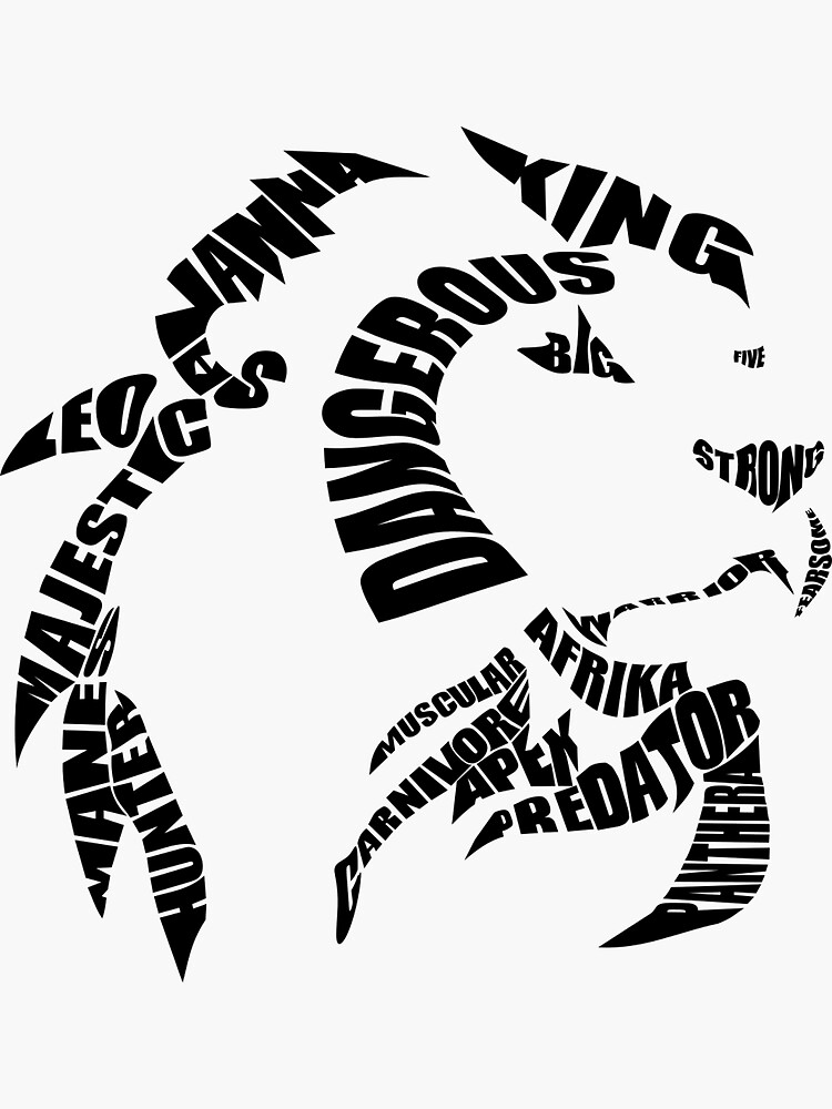 "Lion morphed typography black" Sticker for Sale by Morphrase | Redbubble