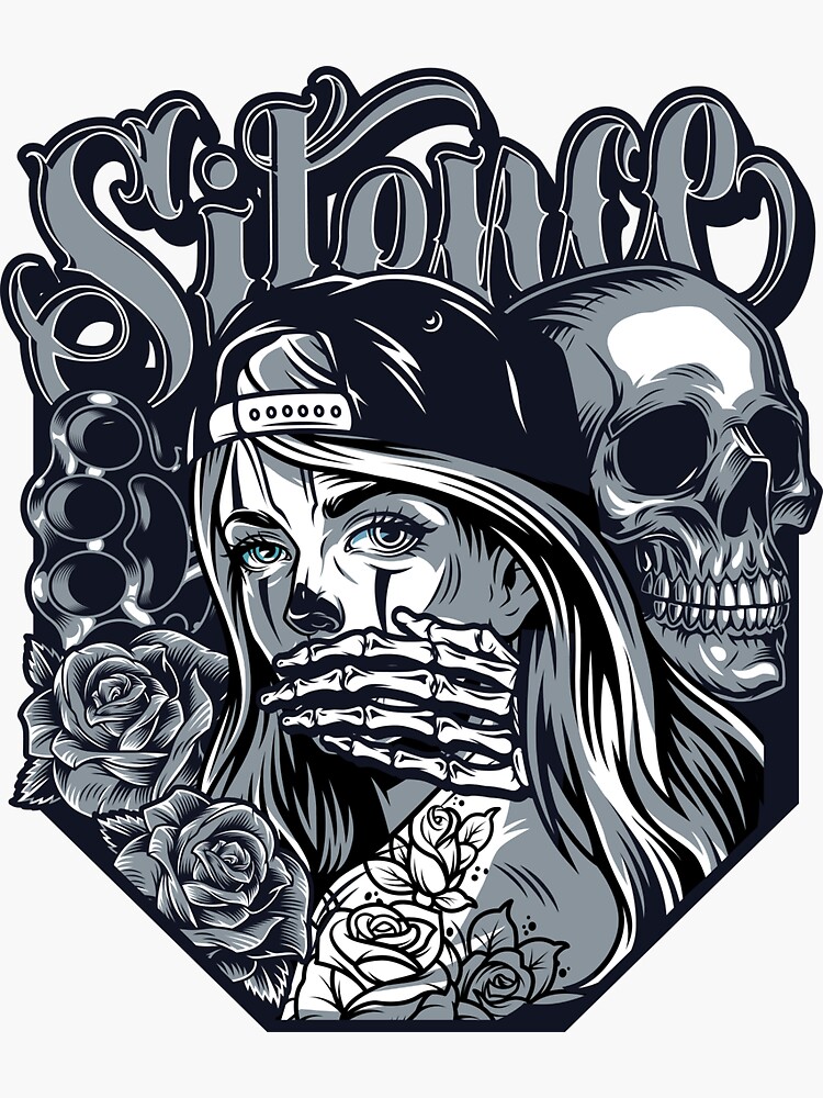 "Silence skull tattoo" Sticker for Sale by Moon-Light-Art | Redbubble