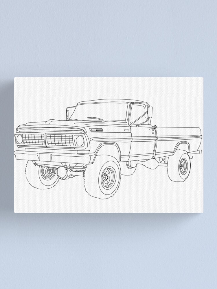 "1970's Lifted Ford Truck Line Drawing" Canvas Print for Sale by ...