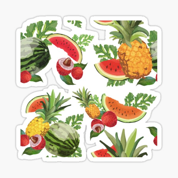 "Watercolor Tropical Fruits Pattern pineapple watermelon " Sticker for ...