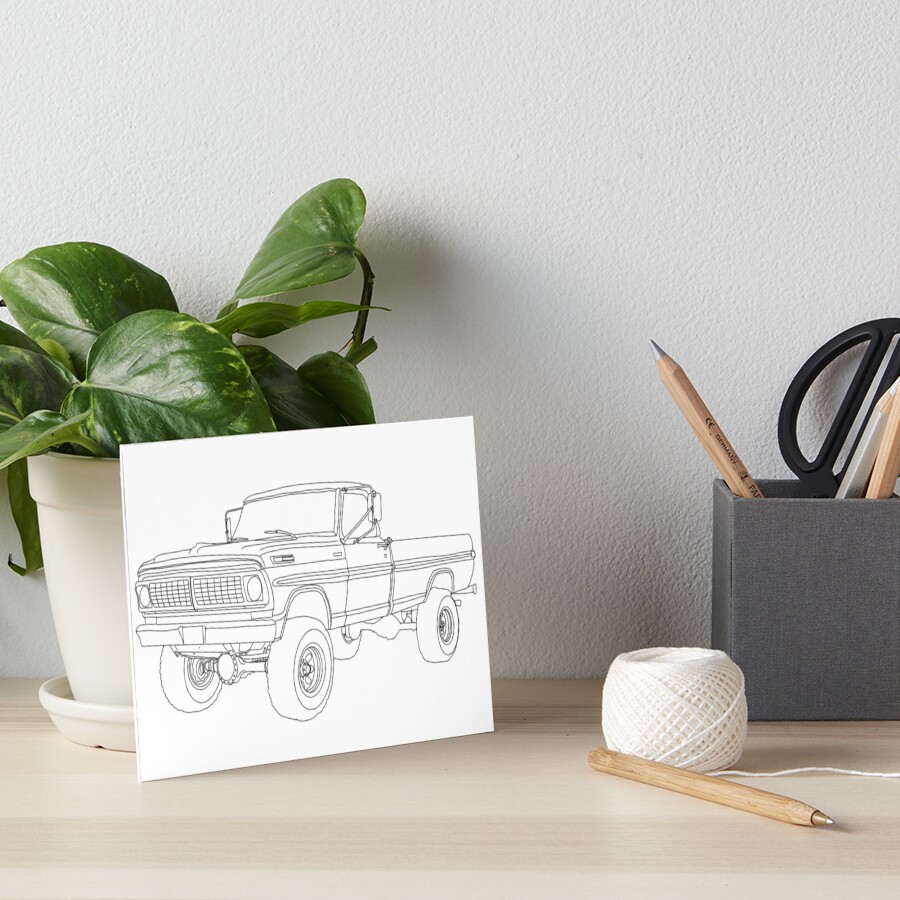 "1970's Lifted Ford Truck Line Drawing" Art Board Print for Sale by ...
