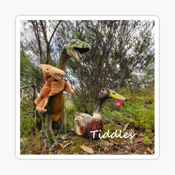"Tiddles the duck and Dino friends" Sticker by Tiddlestheduck | Redbubble