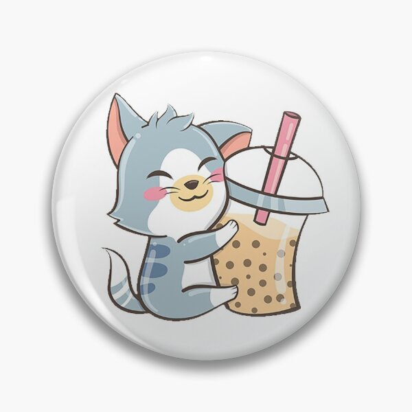 "Kitten and bubble tea" Pin for Sale by OtterFactory | Redbubble