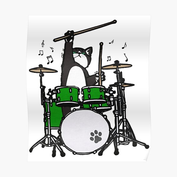 Cat Playing Drums Posters | Redbubble