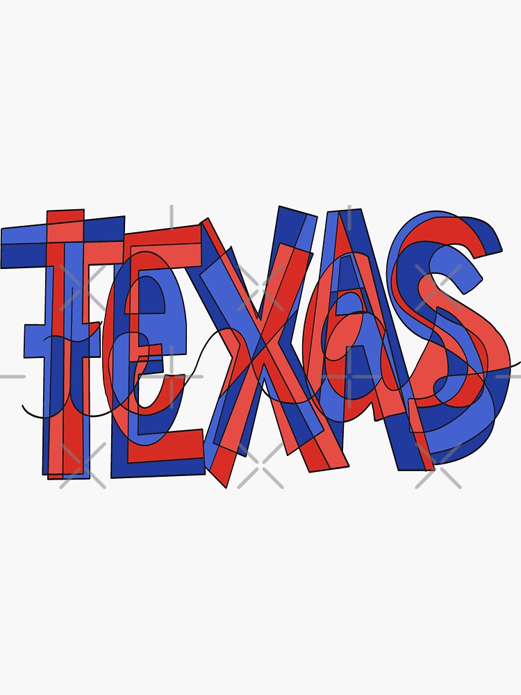 "Blue and Red Texas Word Doodle" Sticker for Sale by klaireep | Redbubble