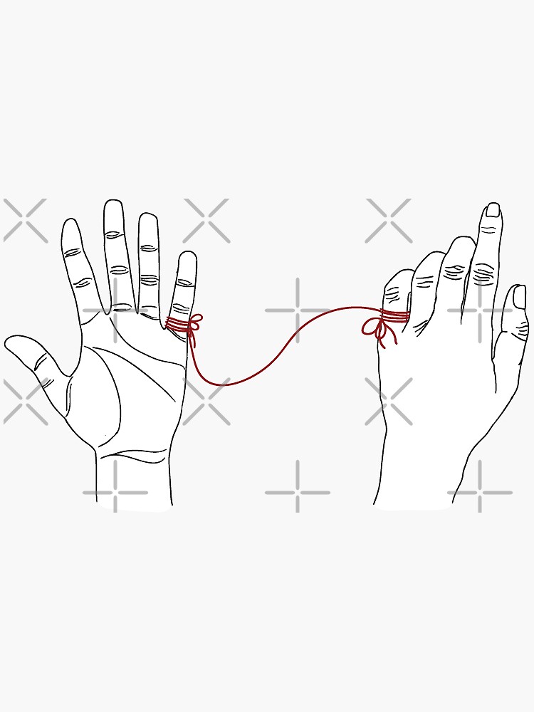 "Red String of Fate Hands Line Art Drawing" Sticker for Sale by melfaz ...