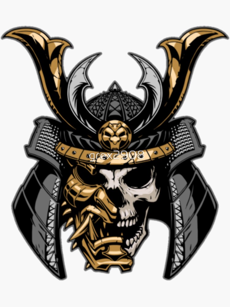 Pegatina «Skeleton Skull Oni Demon Japanese Samurai Ronin Mask Design ...