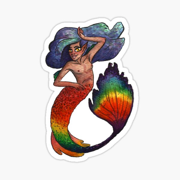 "rainbow lgbt flag inspired mermaid watercolor design" Sticker by ...