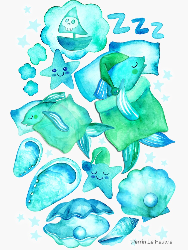 "Fin-tastic Dreams on the Ocean Bed " Sticker by PerrinLeFeuvre | Redbubble