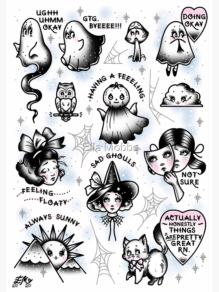 "Ghost and Ghouls Cute Traditional Flash Tattoo" Poster for Sale by ...
