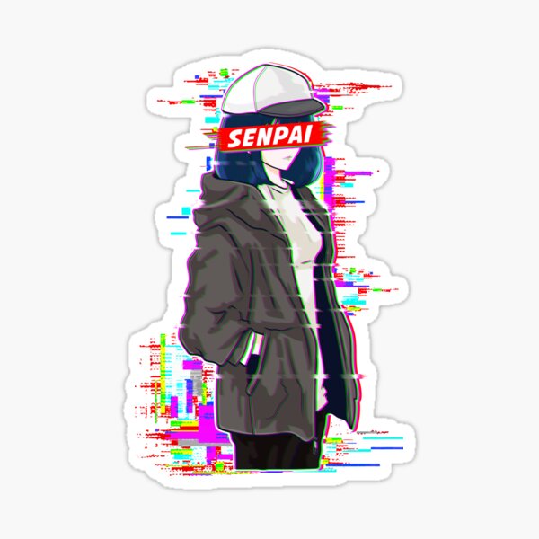 "Senpai Vaporwave Aesthetic Anime Girl" Sticker for Sale by ...