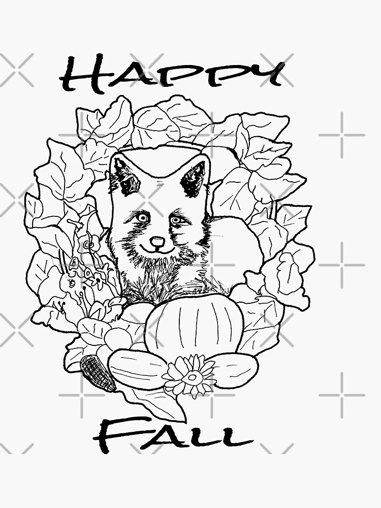 "Happy Fall - Fox Wreath " Sticker for Sale by coneflower2001 | Redbubble