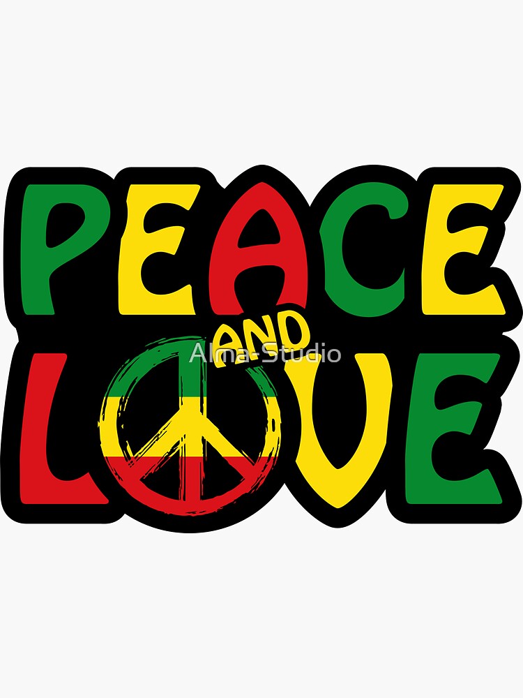 Pegatina «PAZ Y AMOR, con Símbolo de Paz y Colores Reggae» de Alma ...