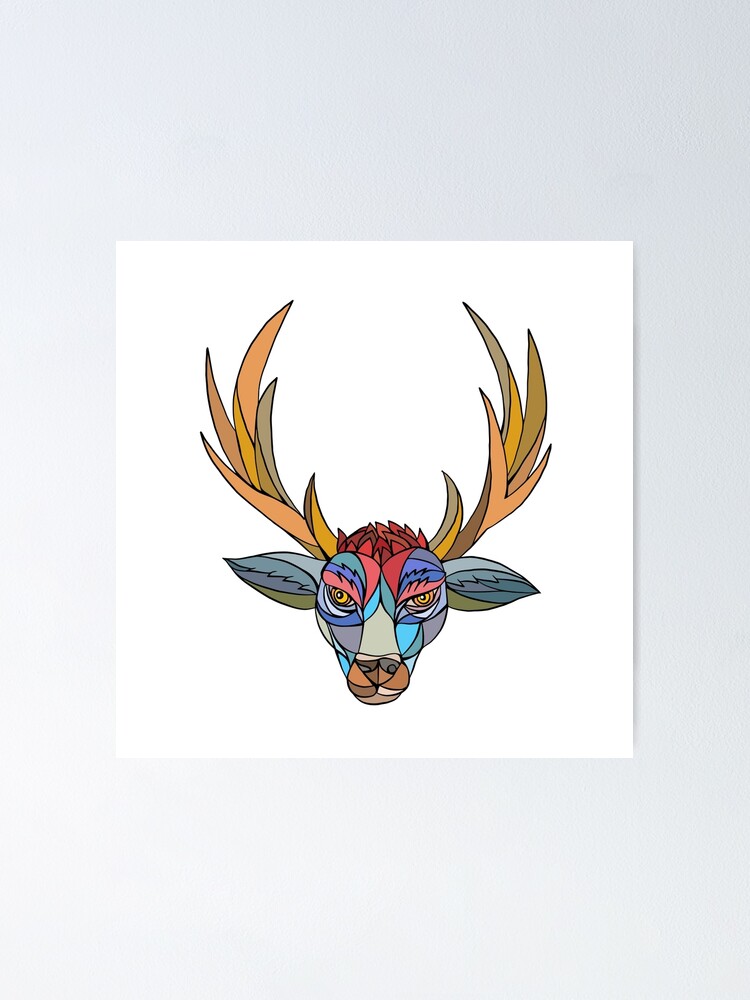 "Red Stag Deer Head Mosaic" Poster for Sale by patrimonio | Redbubble