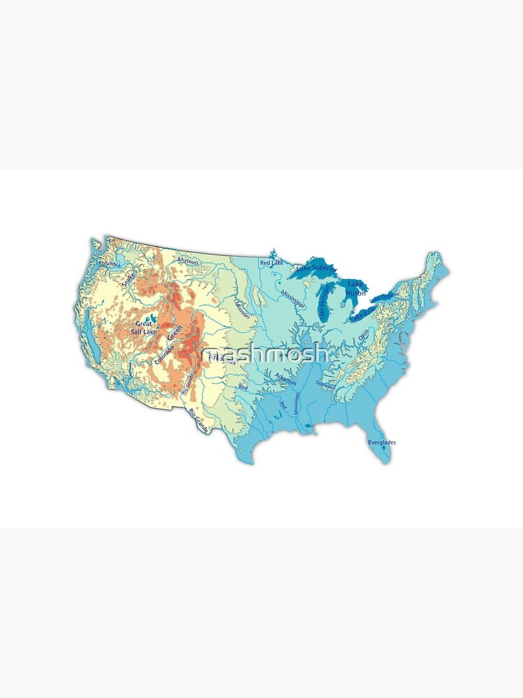 "map of USA with relief topographic map of USA with Major Lakes and ...