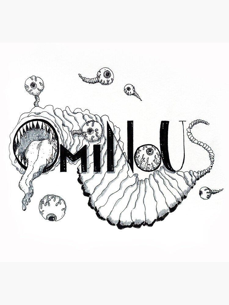 "Hand drawn scary illustration with hand lettering and word “ominous ...