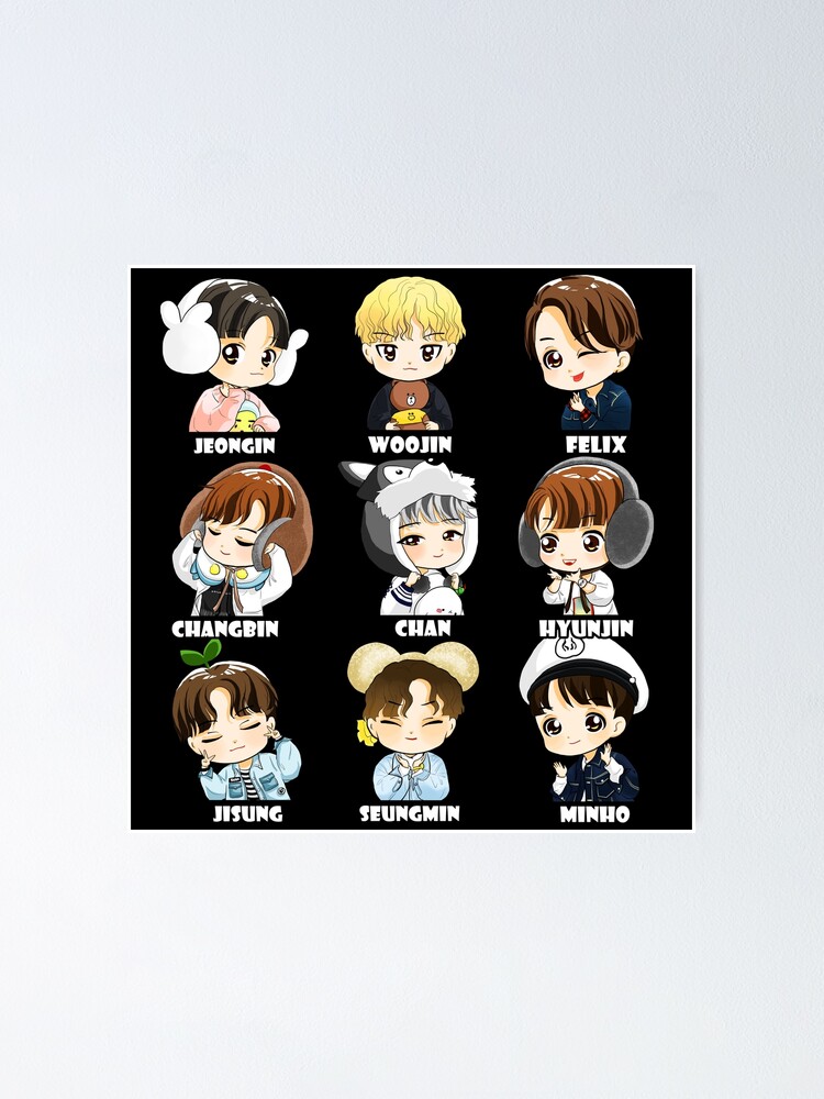Kpop Boyband Stray Kids Chibi Alle Mitglieder Poster