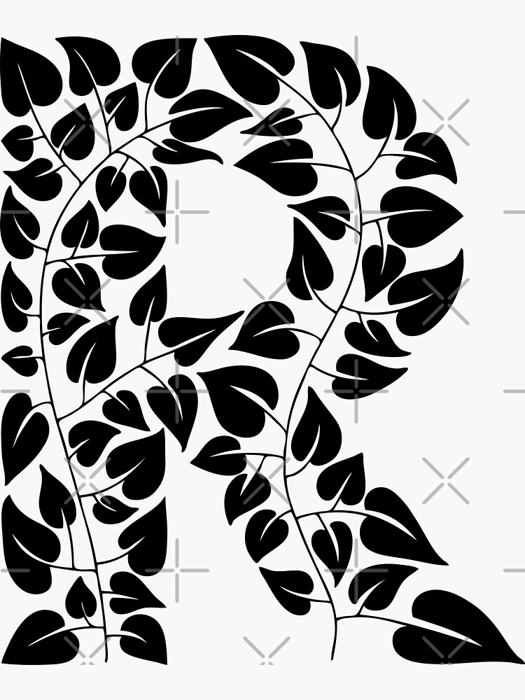 "Leafy letter R black" Sticker for Sale by ElizabetSimon | Redbubble
