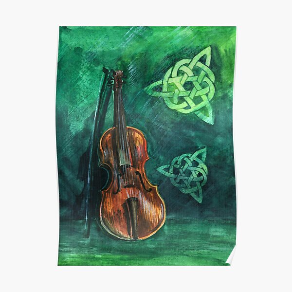 "Irish violin (fiddle) on emerald background with celtic ornament ...