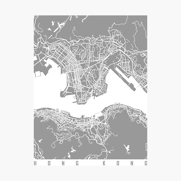 "Hong Kong map grey" Photographic Print by mapsart | Redbubble