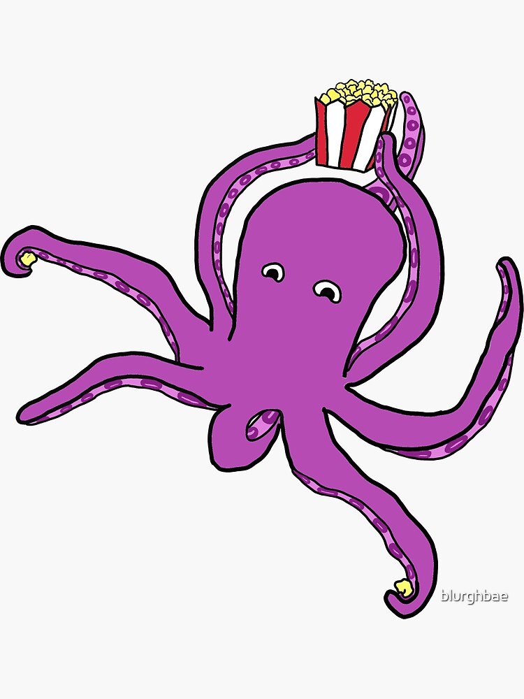 "Octopus with Popcorn" Sticker for Sale by blurghbae | Redbubble