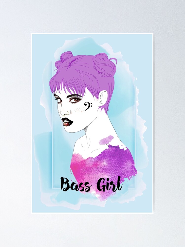 "Bass Girl. Female Bass Guitarist." Poster for Sale by GuitarSwitch ...