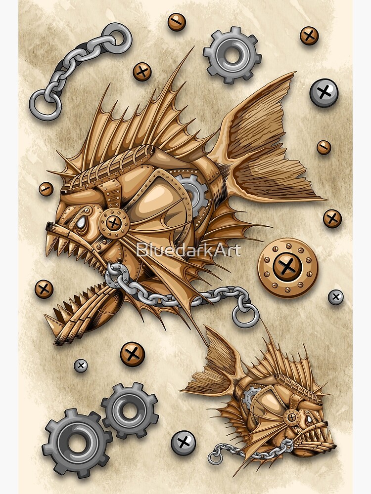 "Steampunk Piranha Killer Retro Machine" Poster for Sale by BluedarkArt ...