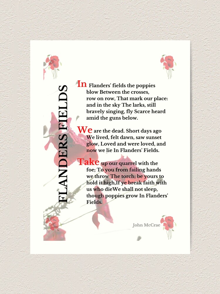 "In Flanders Fields - Poem by John McCrae" Art Print for Sale by ...