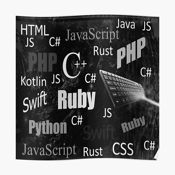 Póster «Lenguajes de programación en blanco y negro» de ivanoel | Redbubble