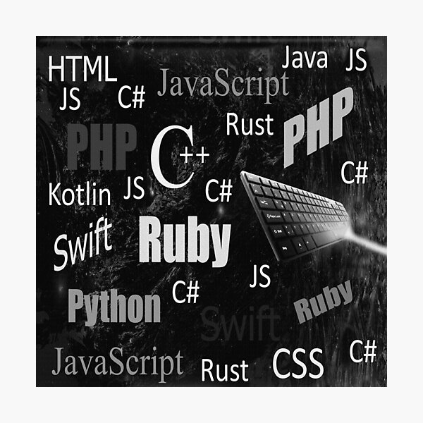 Lámina fotográfica «Lenguajes de programación en blanco y negro» de ...