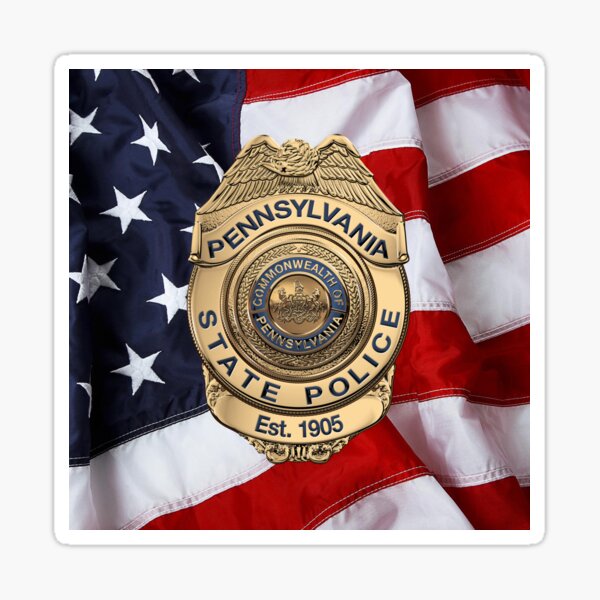 "Pennsylvania State Police - PSP Badge over American Flag" Sticker for ...