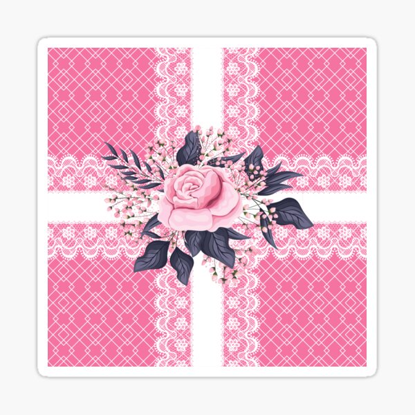 "Shabby Chic Pink Cabbage Rose White Lace " Sticker by SloganExpress ...