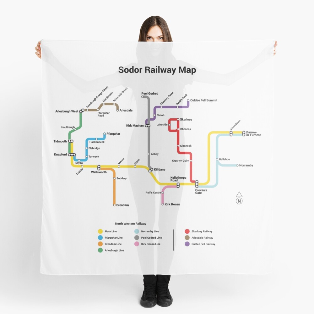 "Sodor Railway Map - TTC Style, Light" Scarf for Sale by lineco | Redbubble