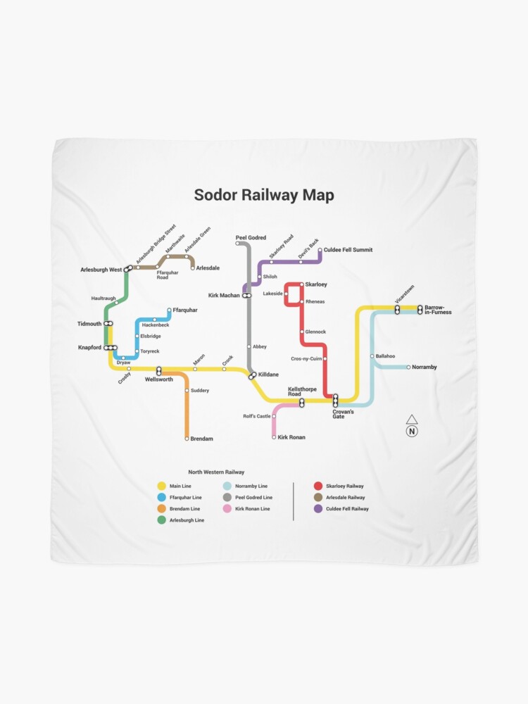 "Sodor Railway Map - TTC Style, Light" Scarf for Sale by lineco | Redbubble