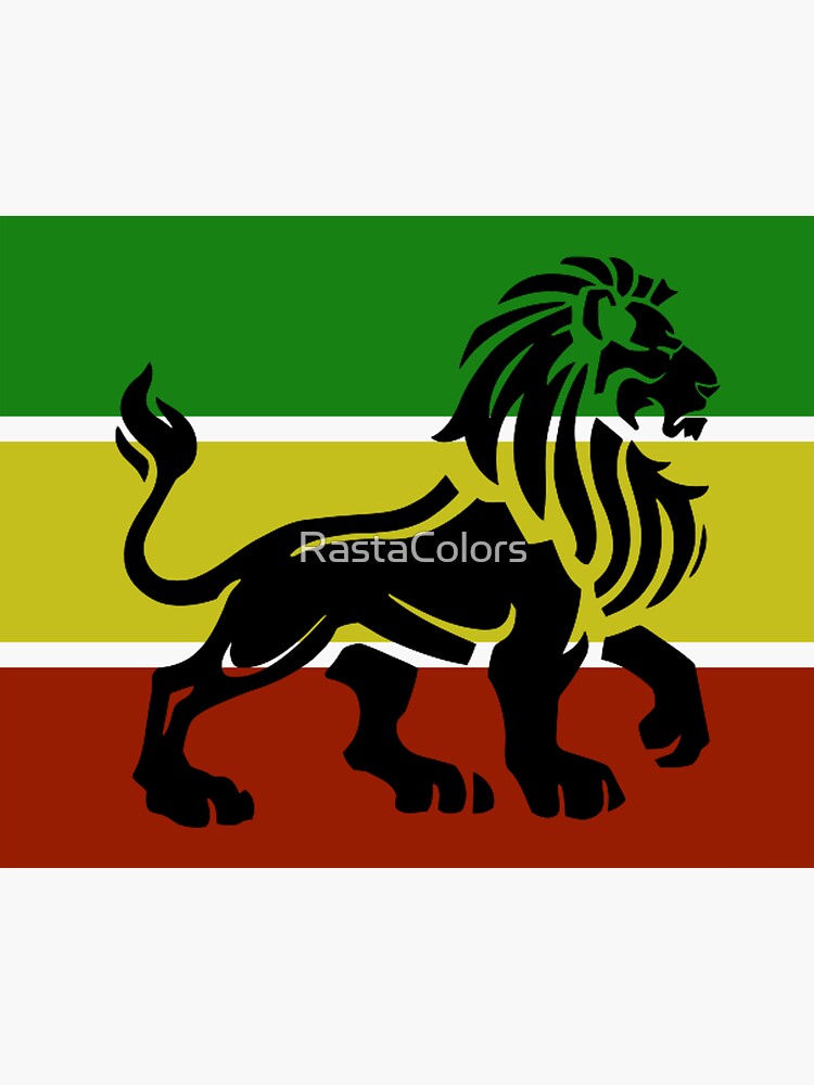"Black Rasta Lion on Rasta Flag Jamaican Reggae Design" Sticker by ...