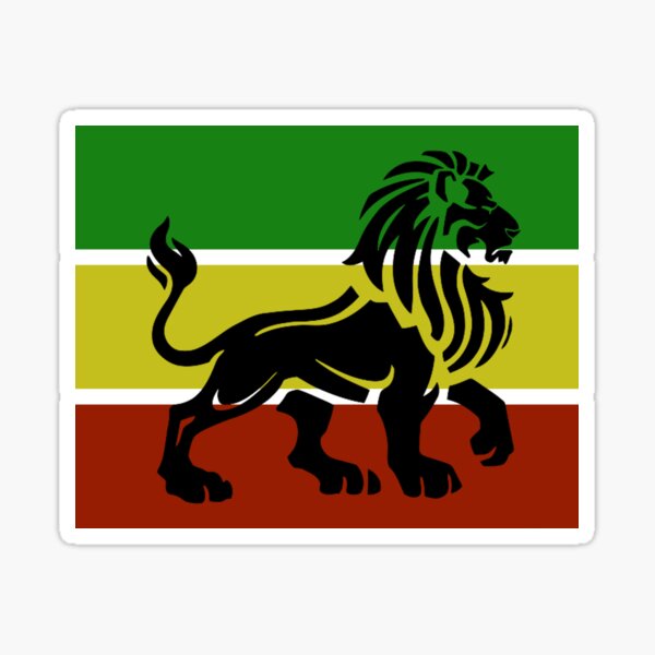 "Black Rasta Lion on Rasta Flag Jamaican Reggae Design" Sticker by ...