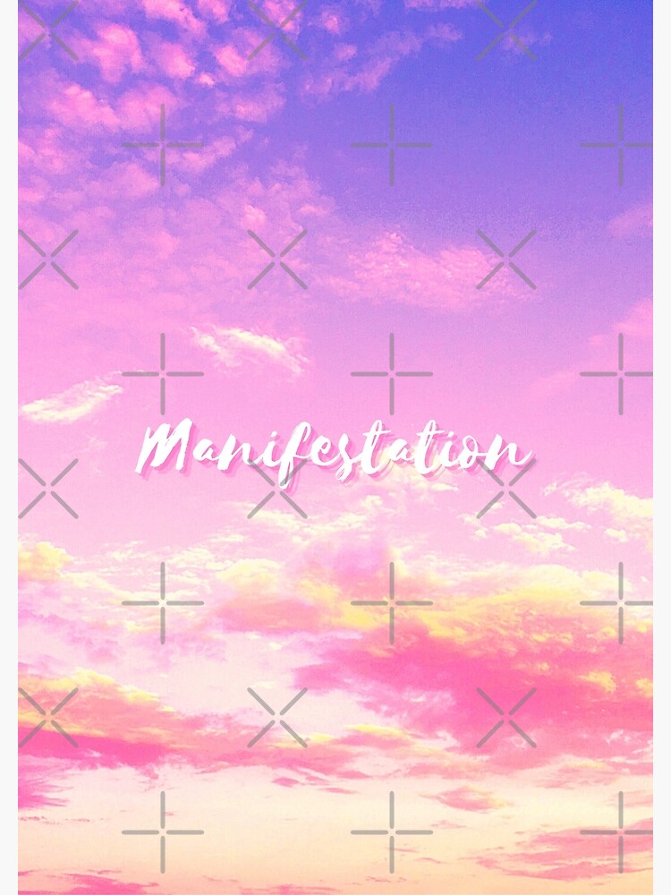 "Manifestation pink and purple sky and cloud background, white text ...