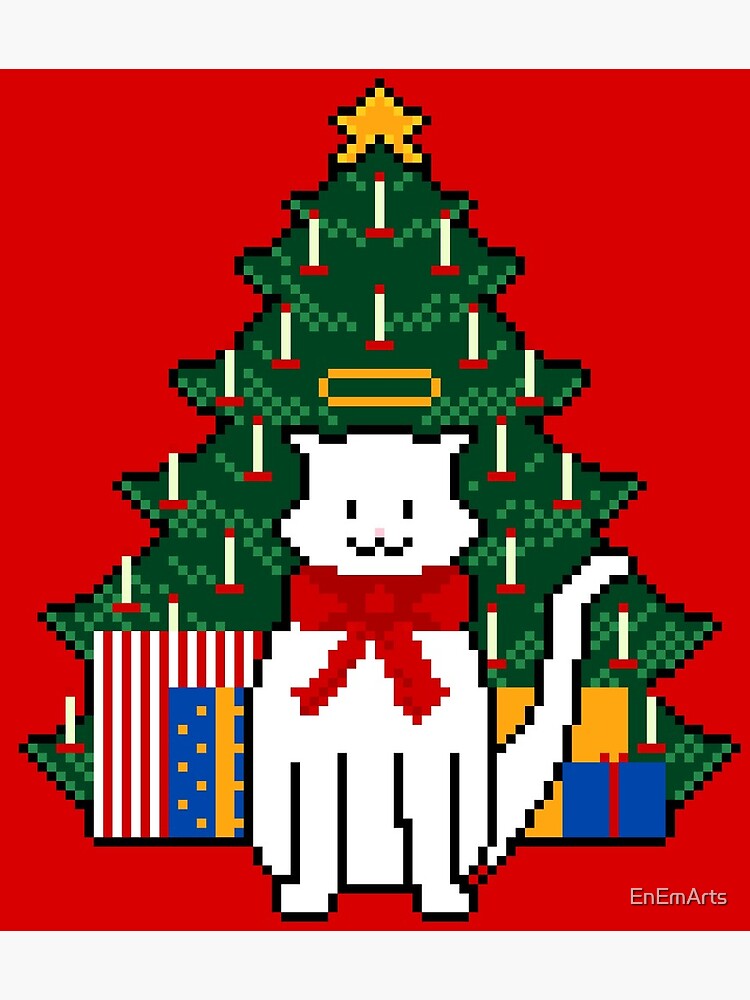 "Cat For Christmas Vintage Pixel Art" Poster by EnEmArts | Redbubble