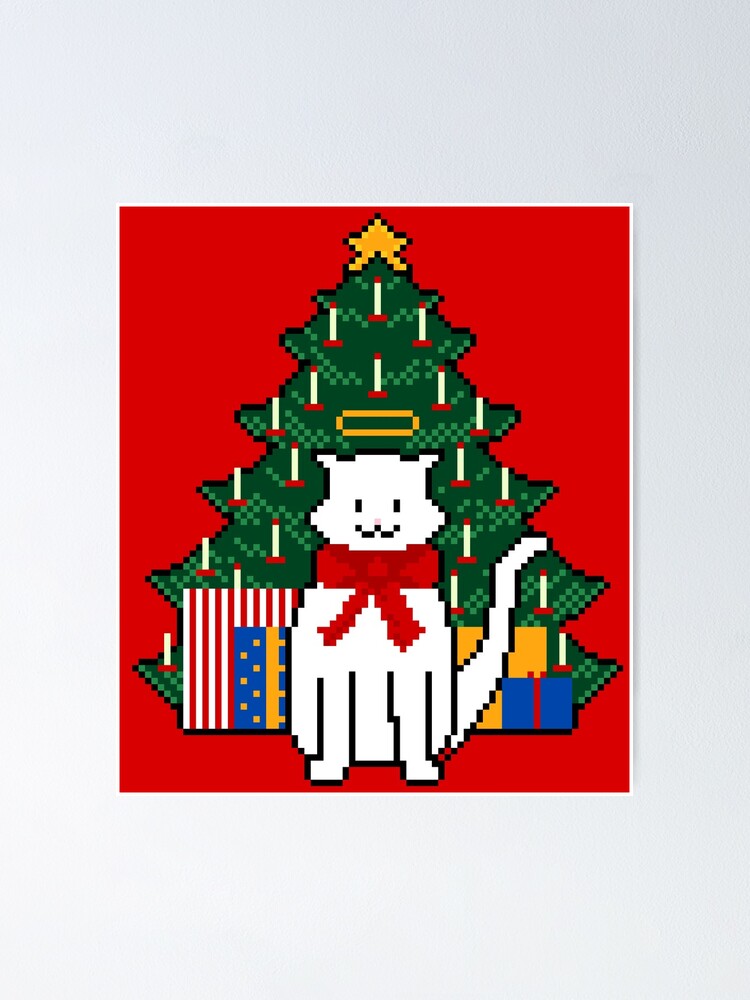 "Cat For Christmas Vintage Pixel Art" Poster by EnEmArts | Redbubble