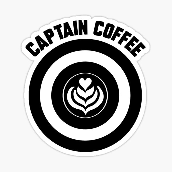 "Captain Coffee logo black + text" Sticker by Dkrode | Redbubble