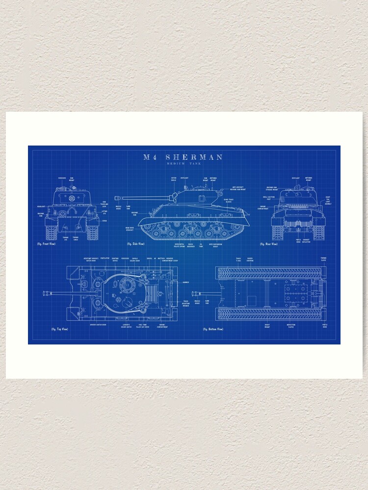 "M4 SHERMAN Medium Tank (Blueprint)" Art Print by BGALAXY | Redbubble