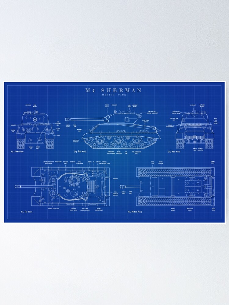 "M4 SHERMAN Medium Tank (Blueprint)" Poster for Sale by BGALAXY | Redbubble