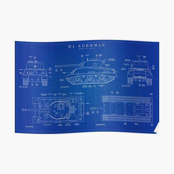 "M4 SHERMAN Medium Tank (Blueprint)" Poster for Sale by BGALAXY | Redbubble