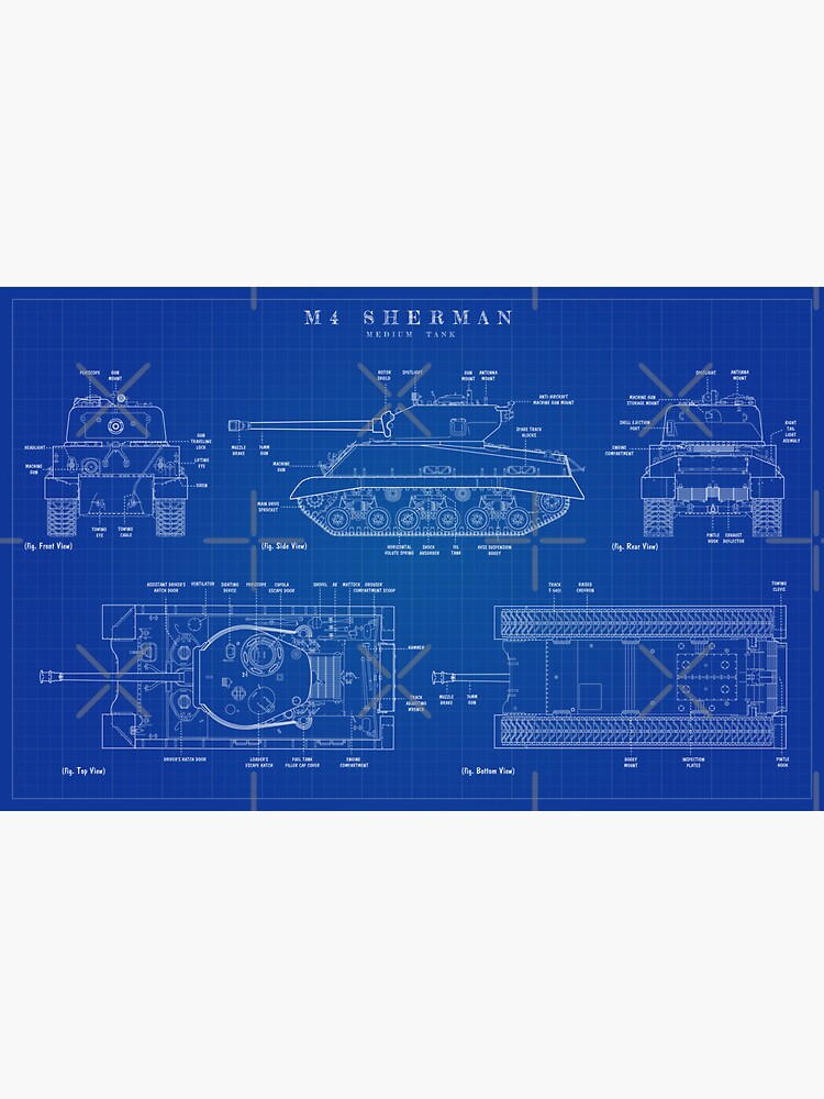 "M4 SHERMAN Medium Tank (Blueprint)" Sticker for Sale by BGALAXY ...