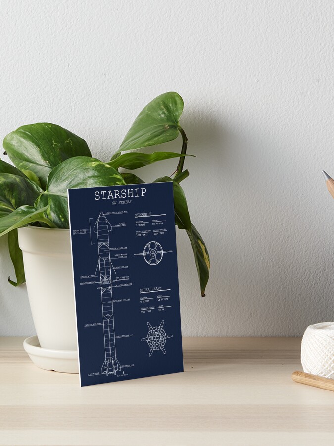 "SpaceX Starship / Superheavy Blueprint " Art Board Print for Sale by ...